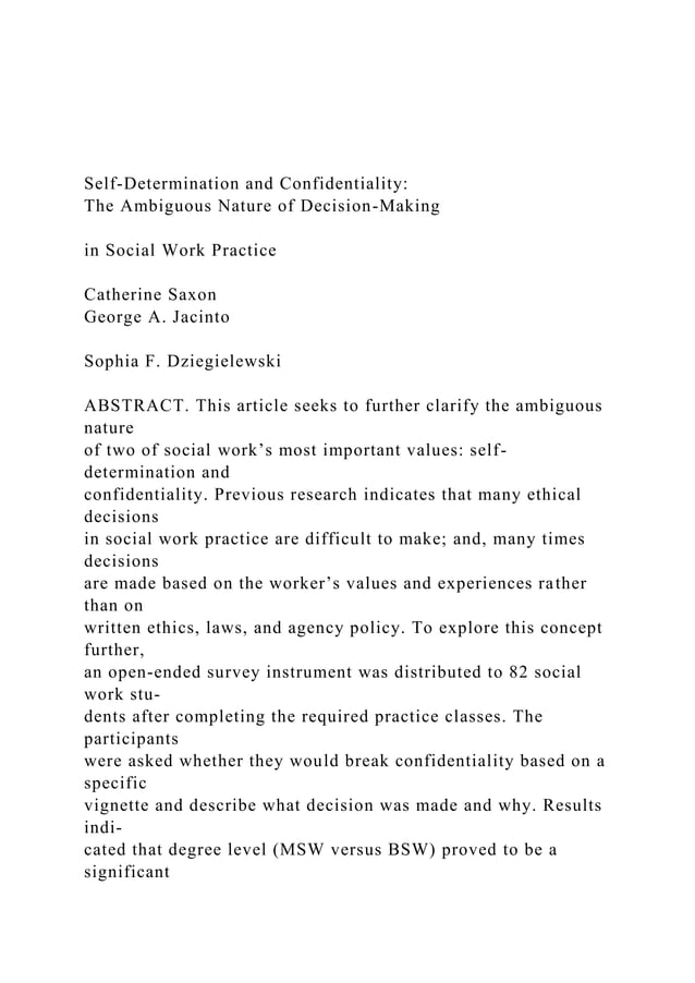 Self-Determination and ConfidentialityThe Ambiguous Nature .docx