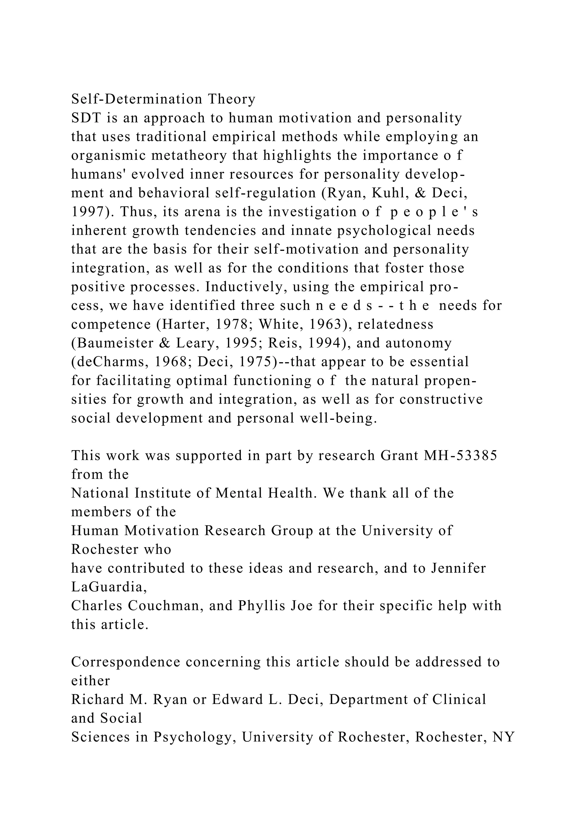 Self-Determination Theory and the Facilitation of Intrinsic .docx
