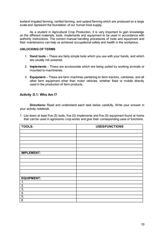Self-Directed Learning Module in T.L.E. 10 (Agricultural Crops ...