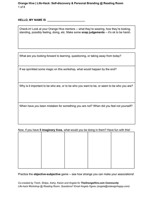 Self-discovery & Personal Branding: Life-hack Worksheet | PDF