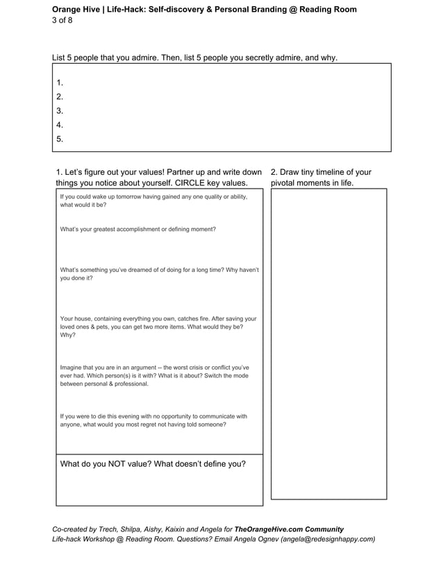 Self-discovery & Personal Branding: Life-hack Worksheet | PDF