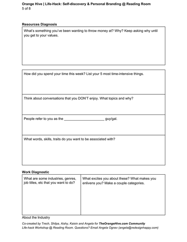 Self-discovery & Personal Branding: Life-hack Worksheet | PDF