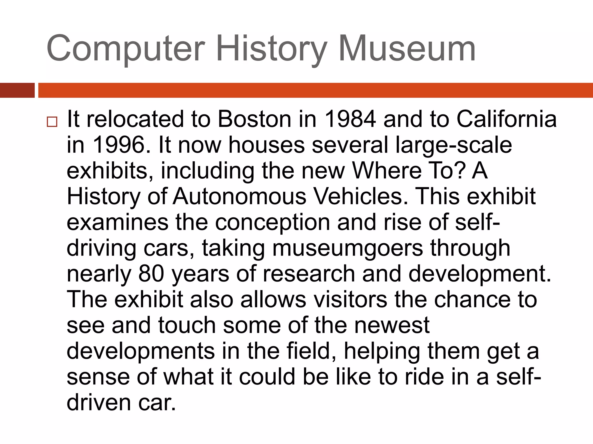 Self-Driving Cars and More at the Computer History Museum | PPT