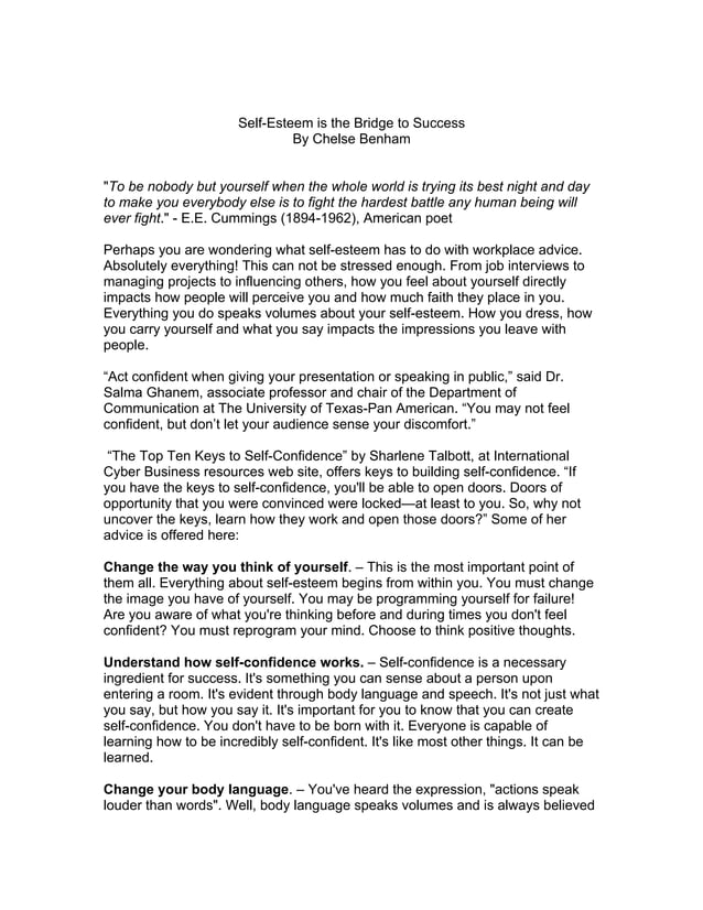 Self esteem is the bridge to success | PDF