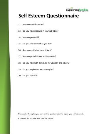 Self-esteem Questionnaire | PDF