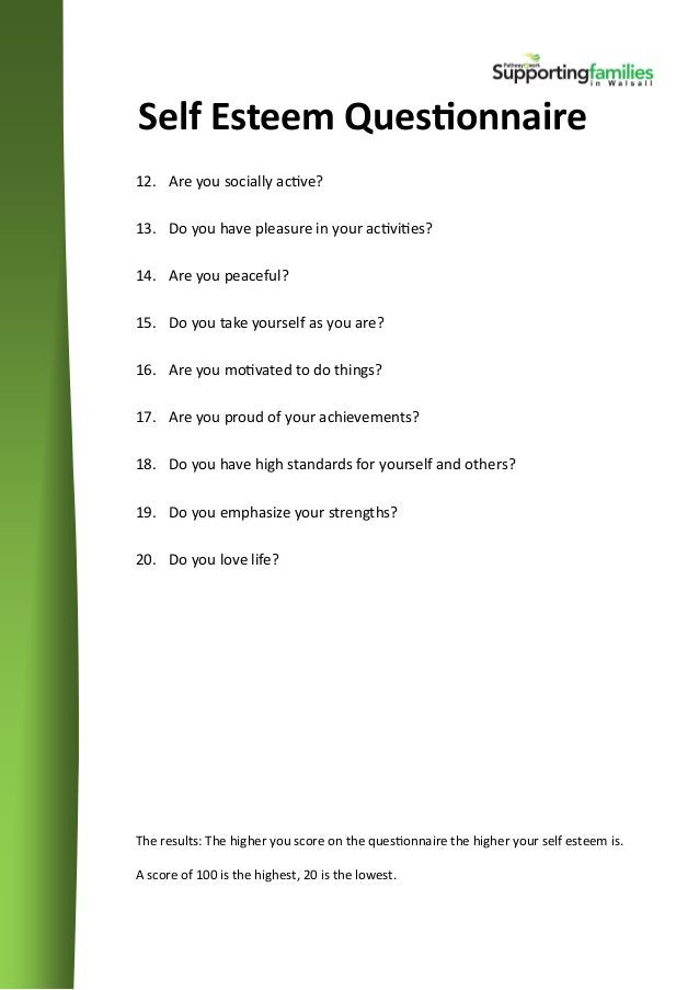 Self-esteem Questionnaire | PDF