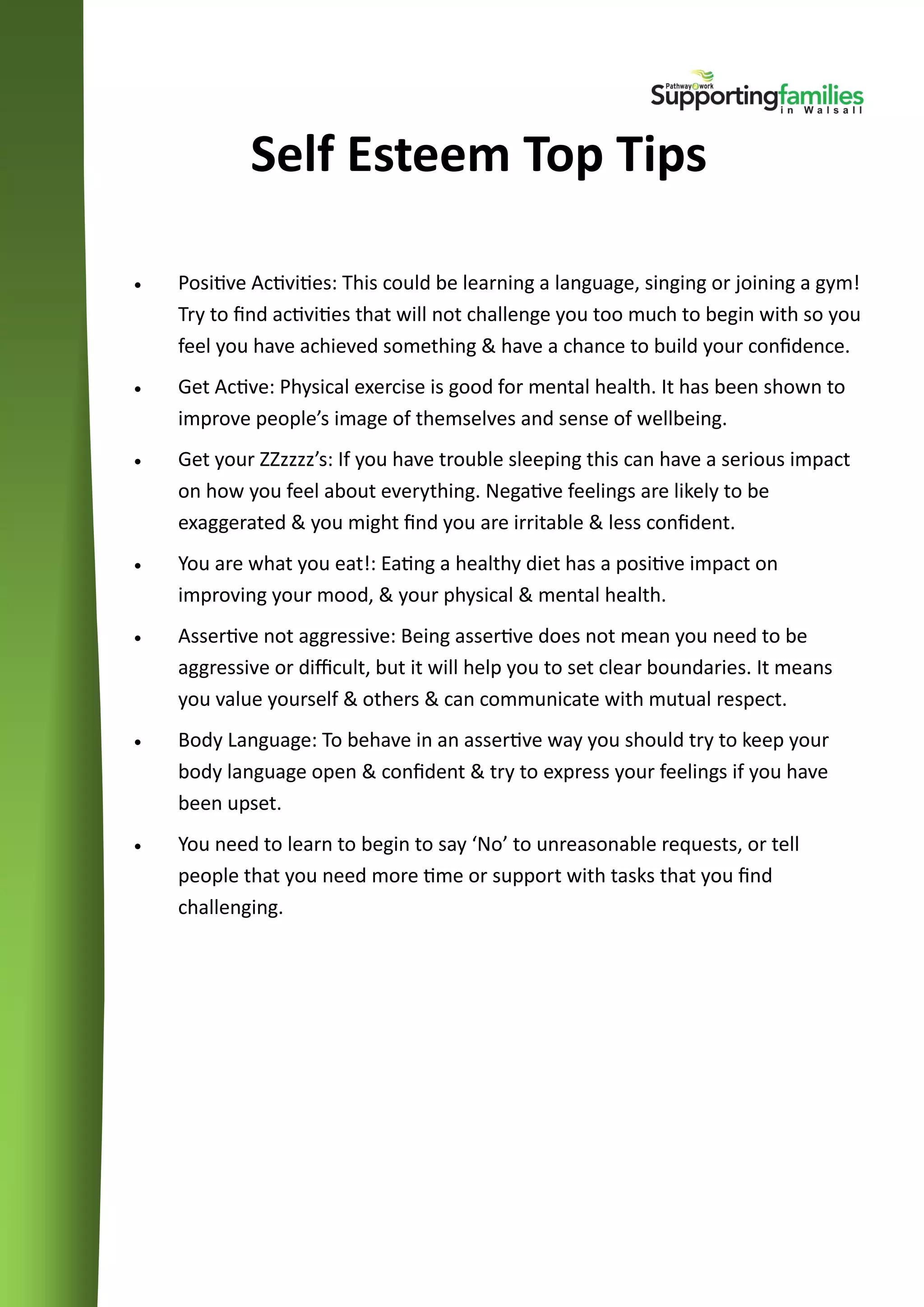 Self-esteem Top Tips | PDF | Mental Health | Diseases and Conditions