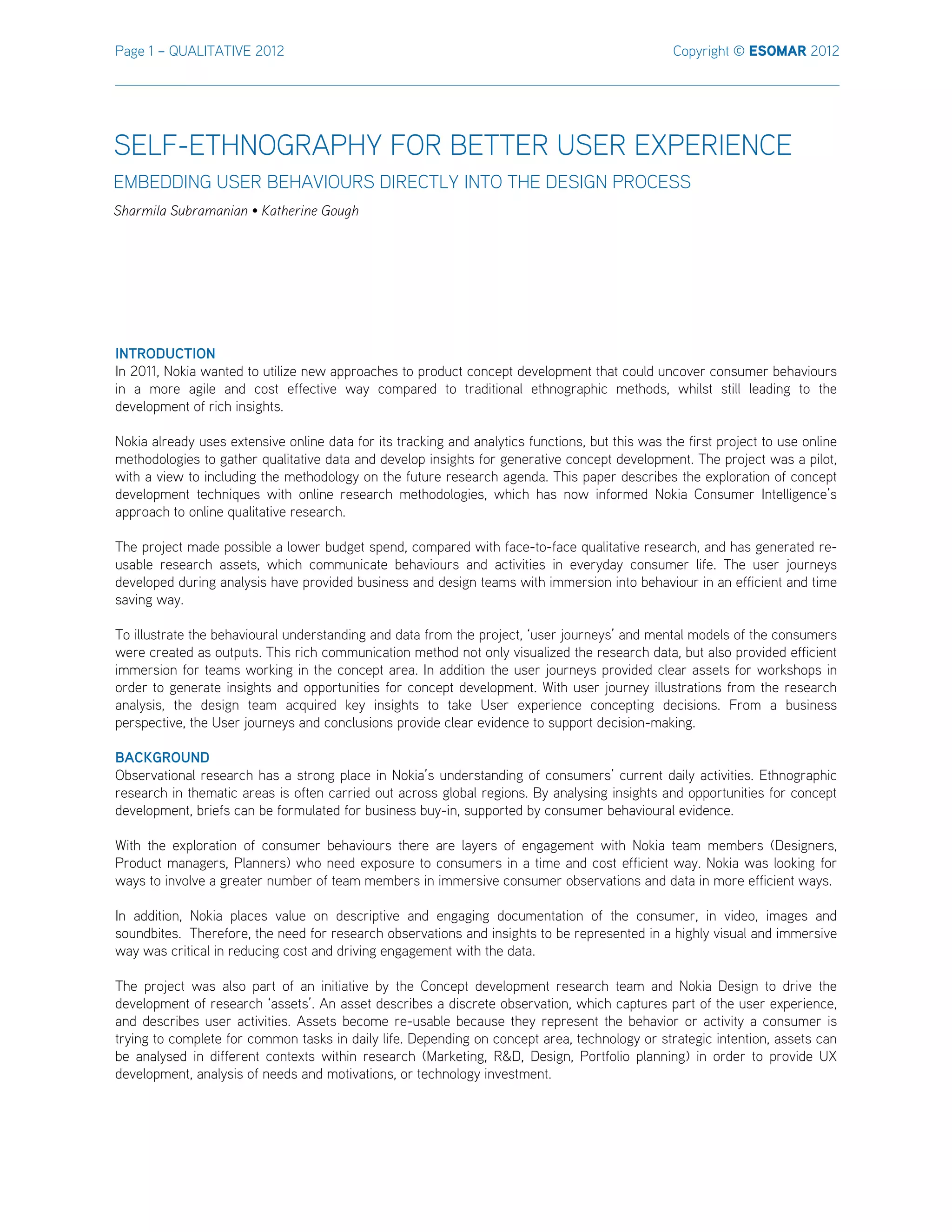 Self ethnography for better user experience | PDF