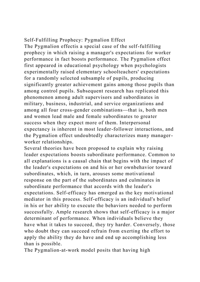 Self-Fulfilling Prophecy Pygmalion EffectThe Pygmalion effectis.docx