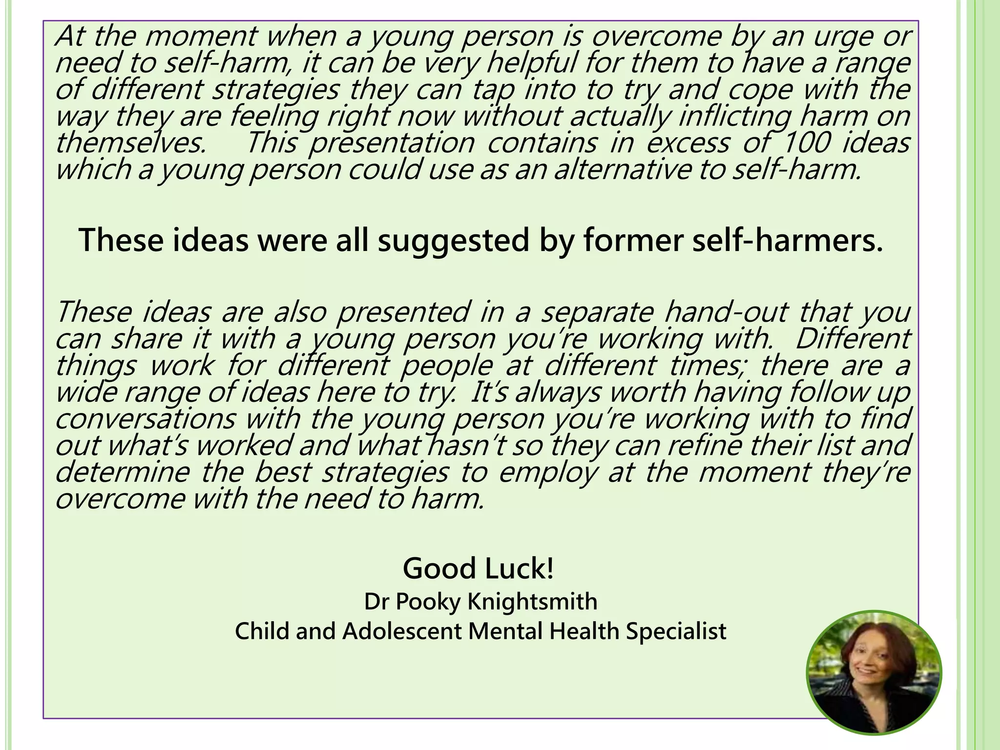 Self-Harm Alternatives – Over 130 Ideas for Use in Recovery | PPTX