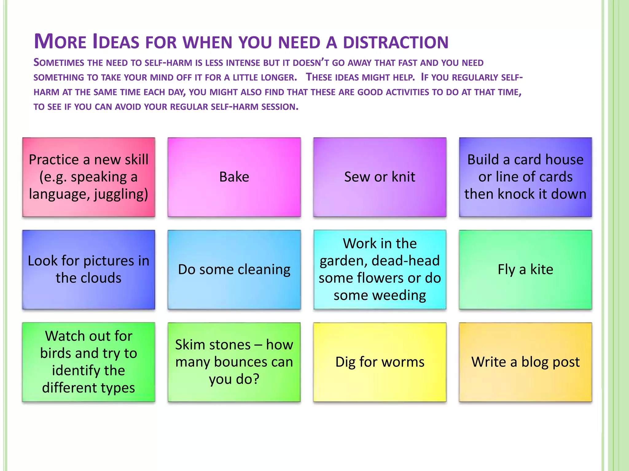 Self-Harm Alternatives – Over 130 Ideas for Use in Recovery | PPTX