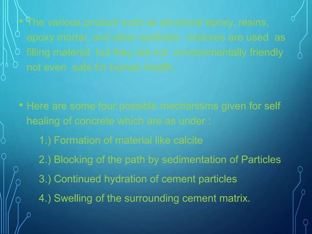 Self healing-material-bacterial-concrete | PPTX | Chemistry | Science