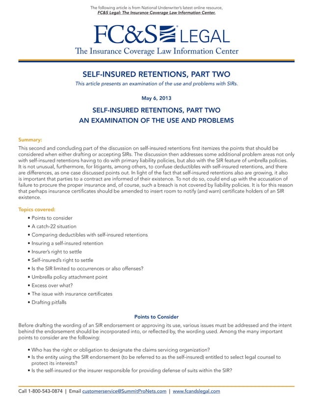 Self-Insured Retentions Part 2: An Examination of the Uses and Problems ...