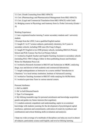 Self introduction | DOC | Postgraduate Education | College Education