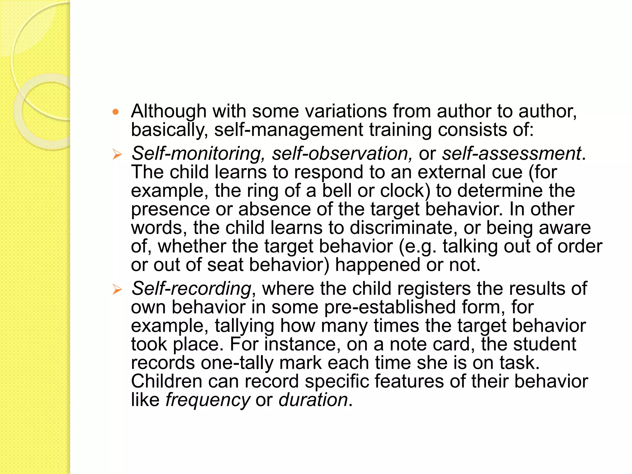 Self-Management Training for Children | PPTX