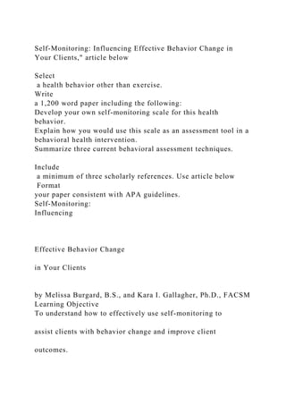 Self-Monitoring Influencing Effective Behavior Change in Your Clien.docx