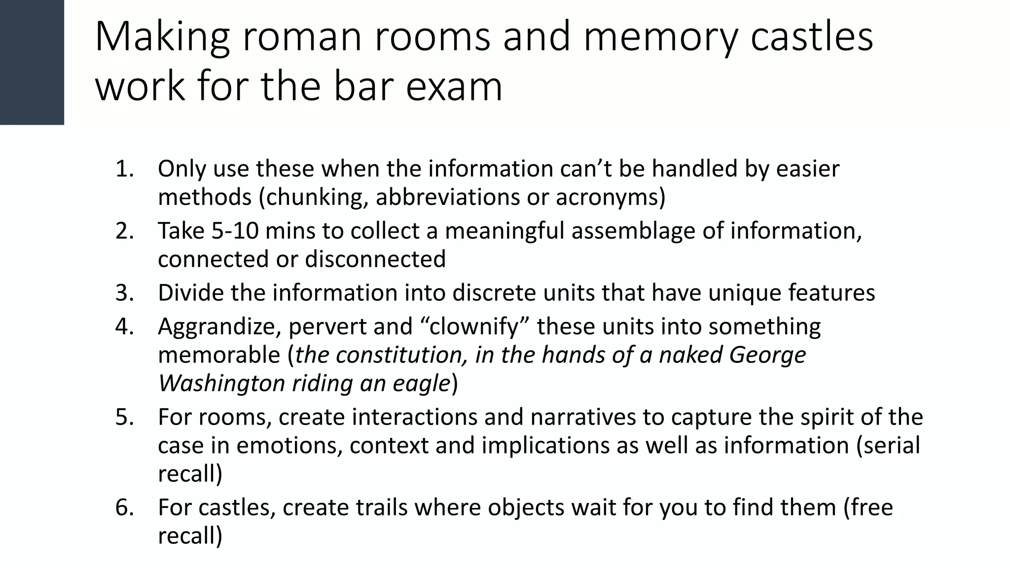 Mnemonics and self-pedagogics for law students - Passing the bar with two weeks or prep | PPT