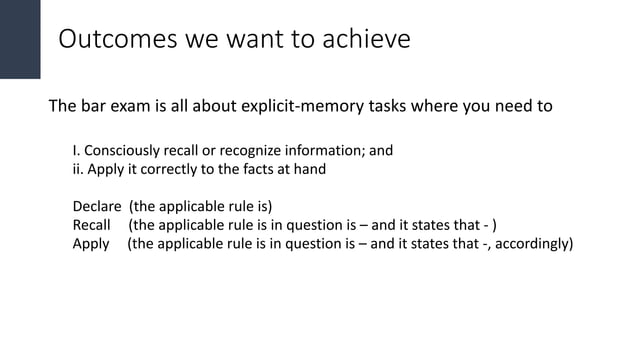 Mnemonics and self-pedagogics for law students - Passing the bar with two weeks or prep | PPT