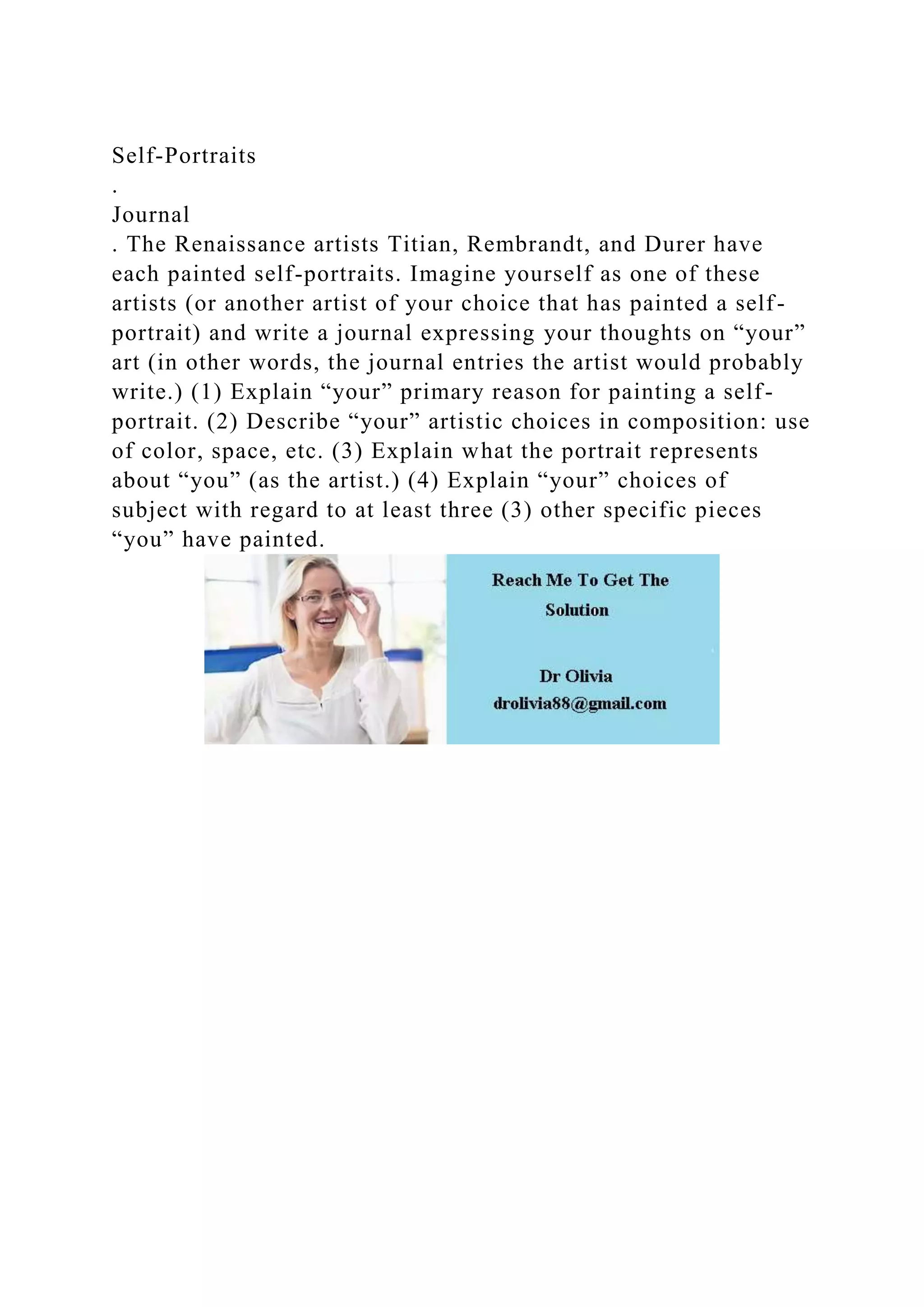 Self-Portraits. Journal. The Renaissance artists Titian, Rembr.docx