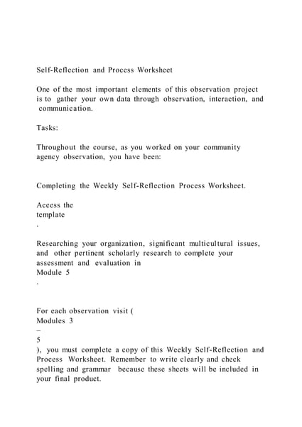 Self-Reflection and Process WorksheetOne of the most importa | DOCX