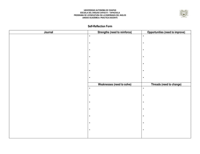 Self reflection form | PDF