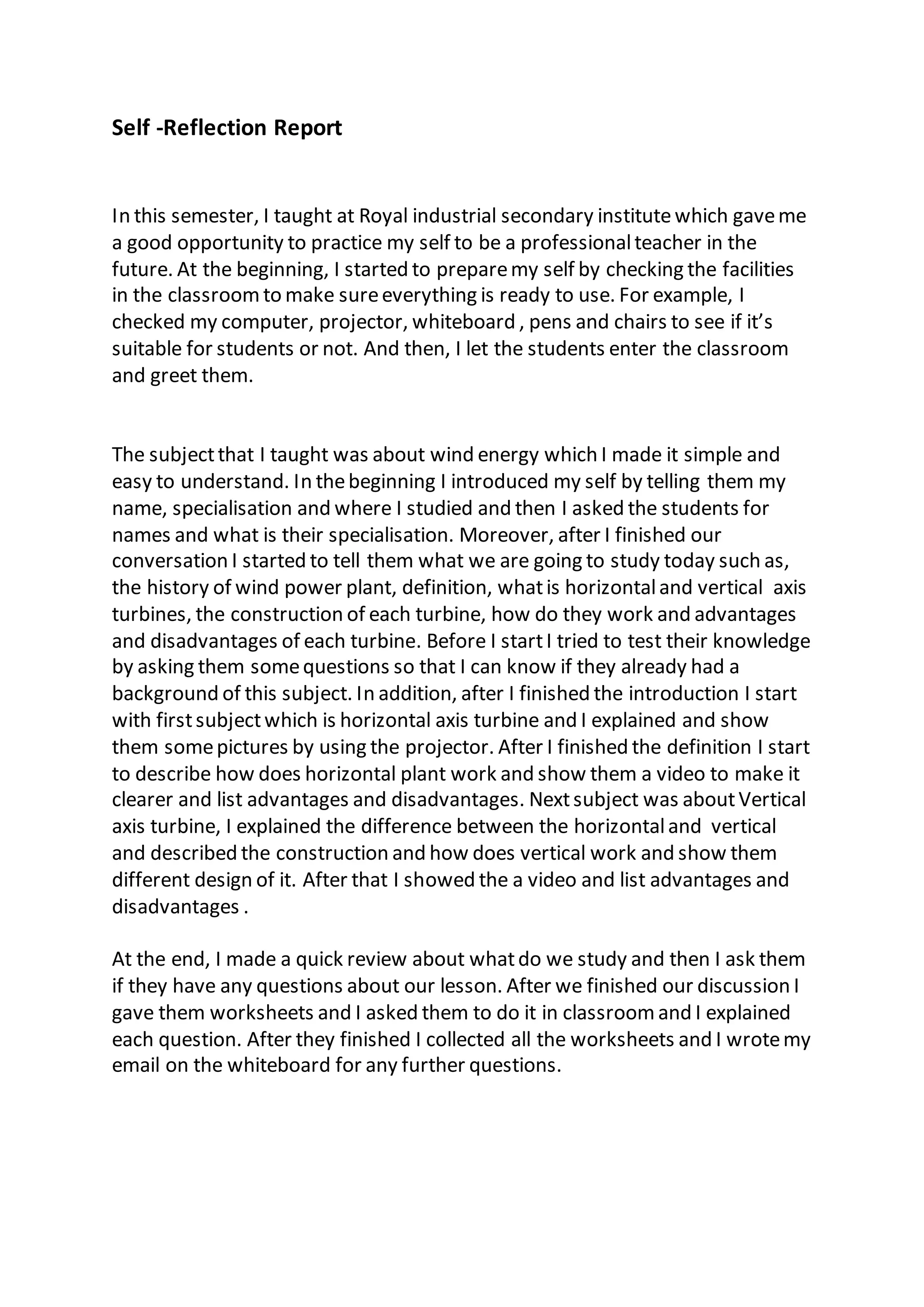 Self reflection report | DOCX | Educational Assessment | Education