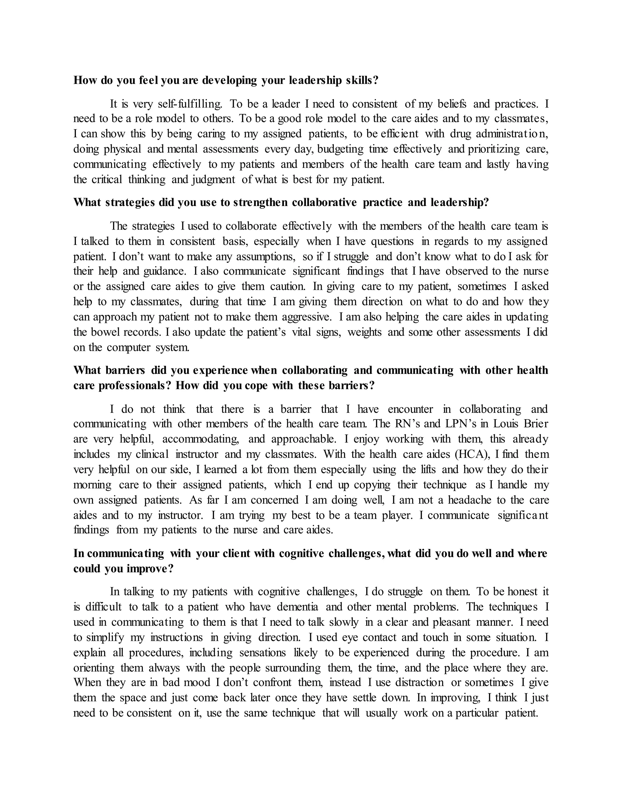 Self reflective journal | DOCX