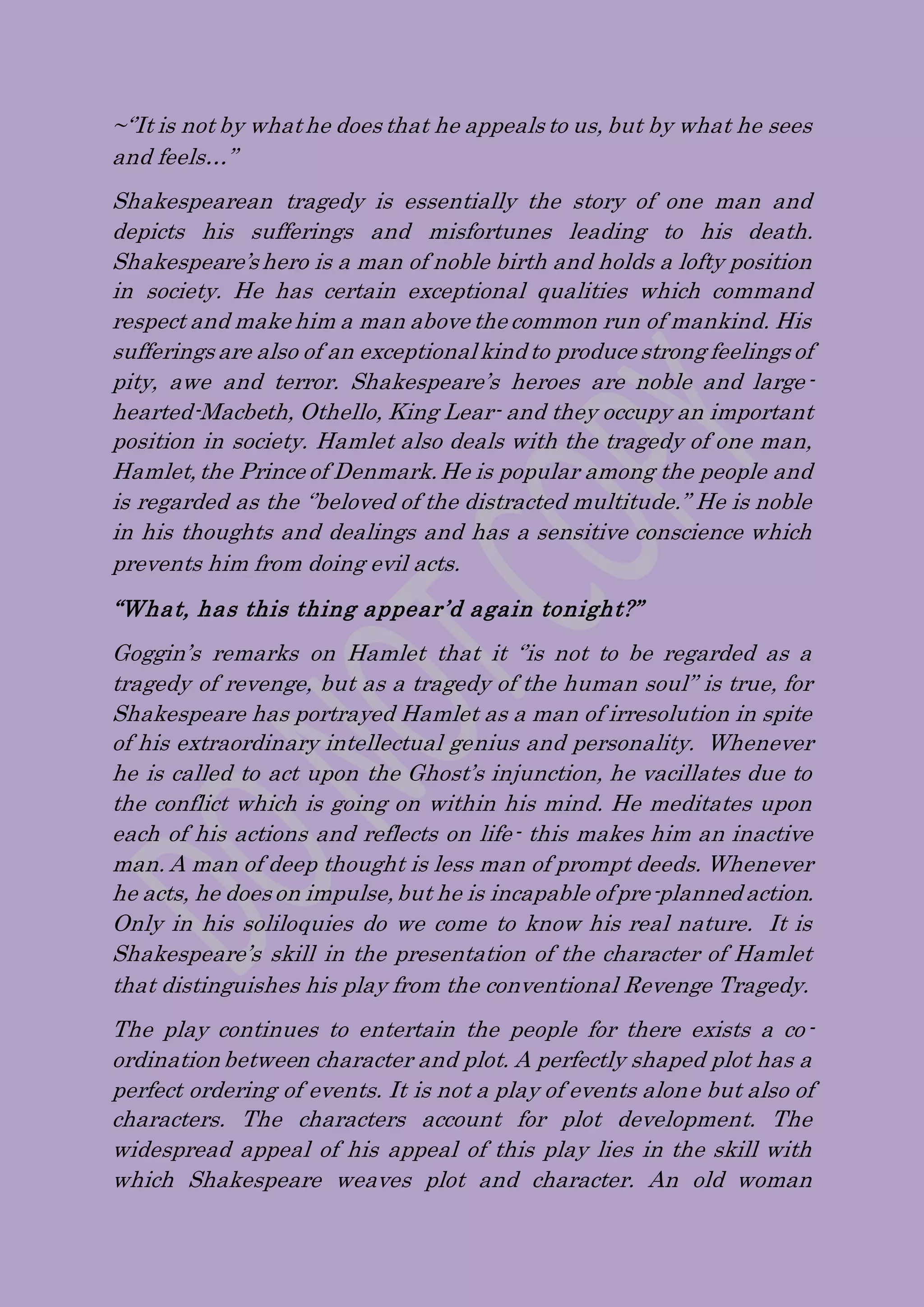 On Self analysis of Shakespeare's Hamlet | DOCX