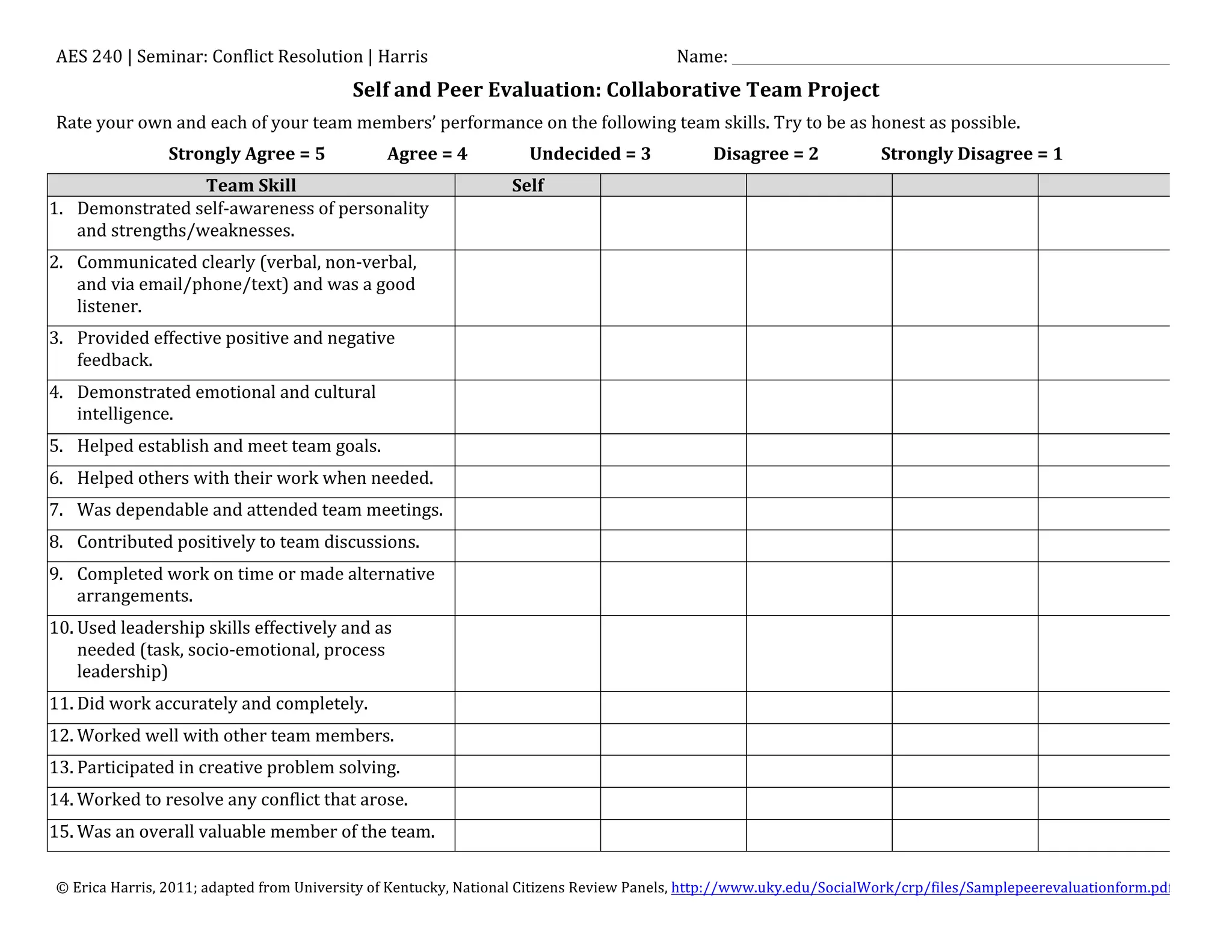Self and peer evaluation | PDF