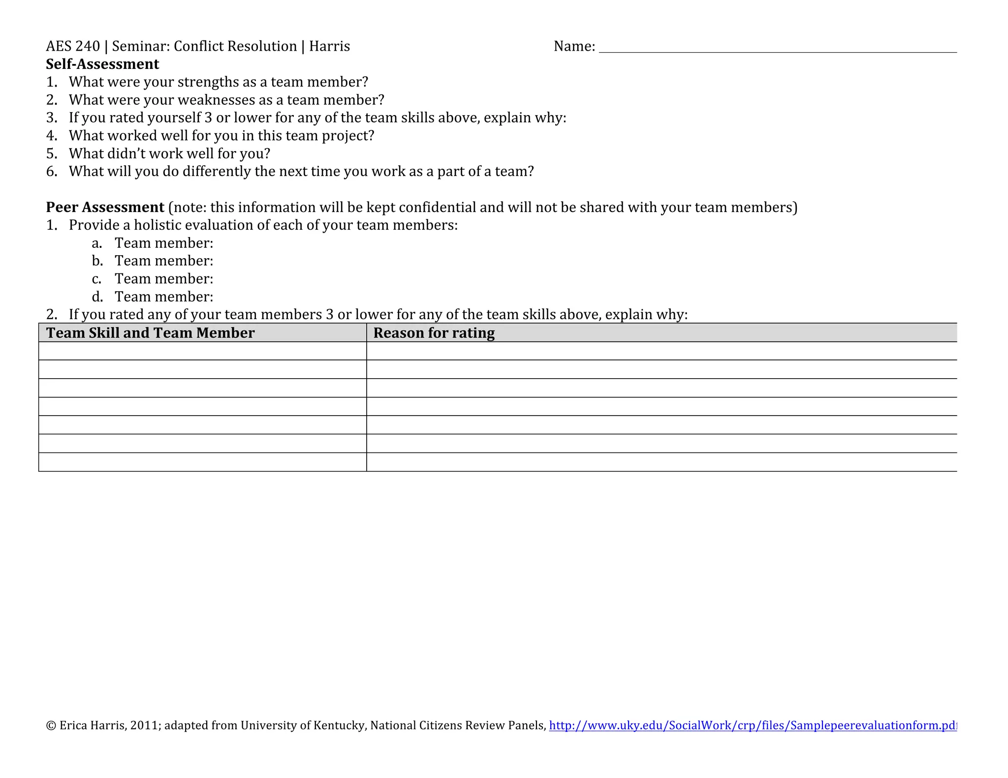 Self and peer evaluation | PDF