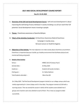 A report on Self and Social Development BSC 4TH Sem | PDF