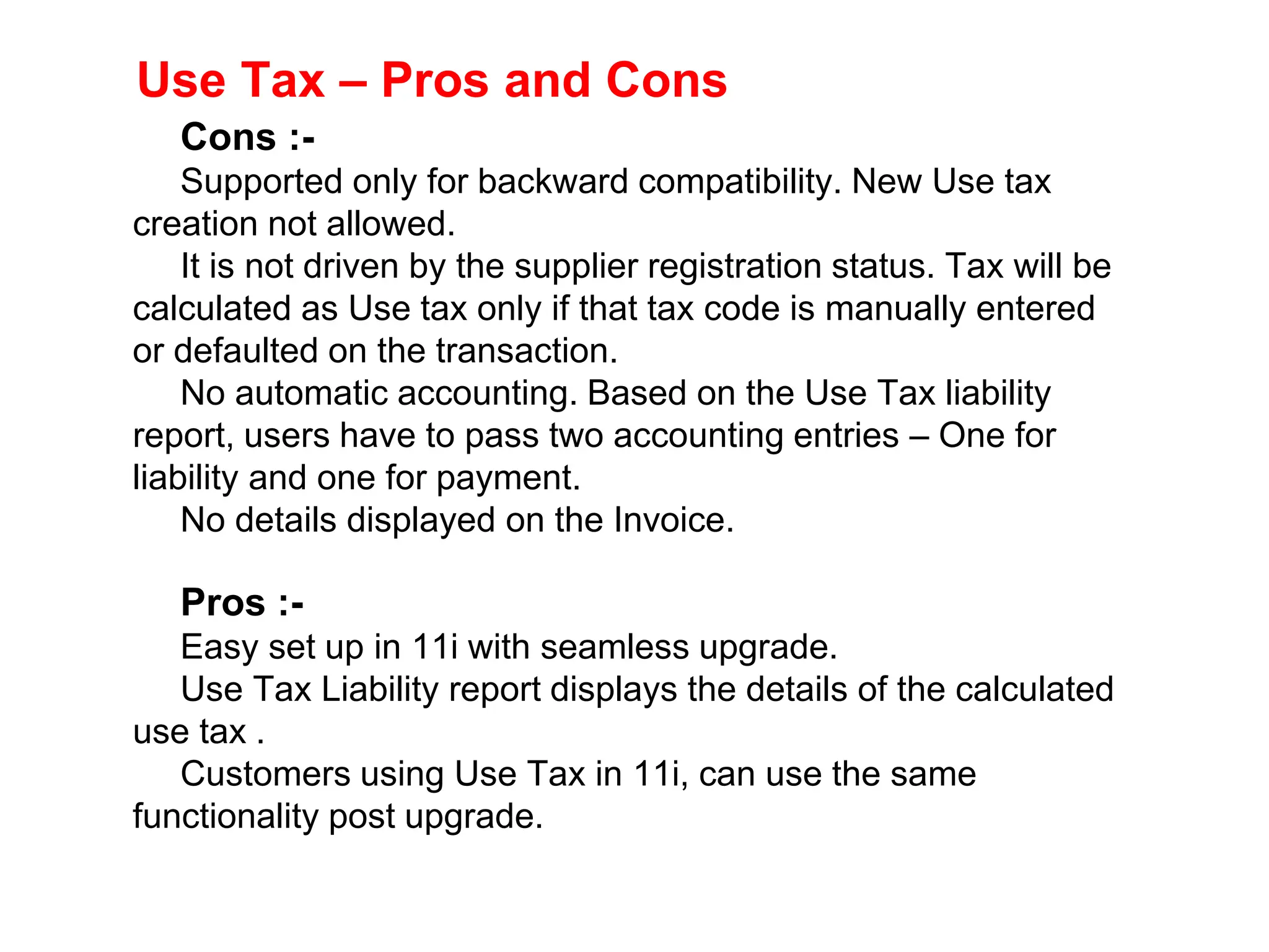 Self Assessed Tax VS Use Tax in oracle apps R12 | PPT