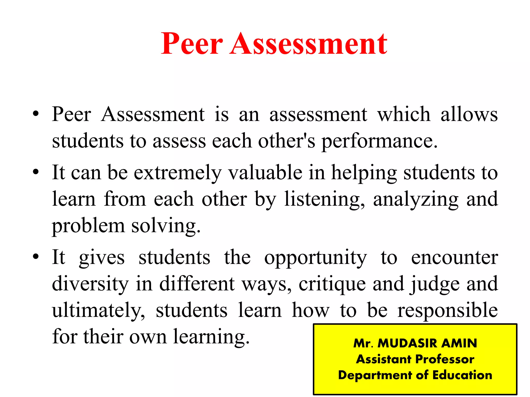 Self Assessment and Peer Assessment | PDF