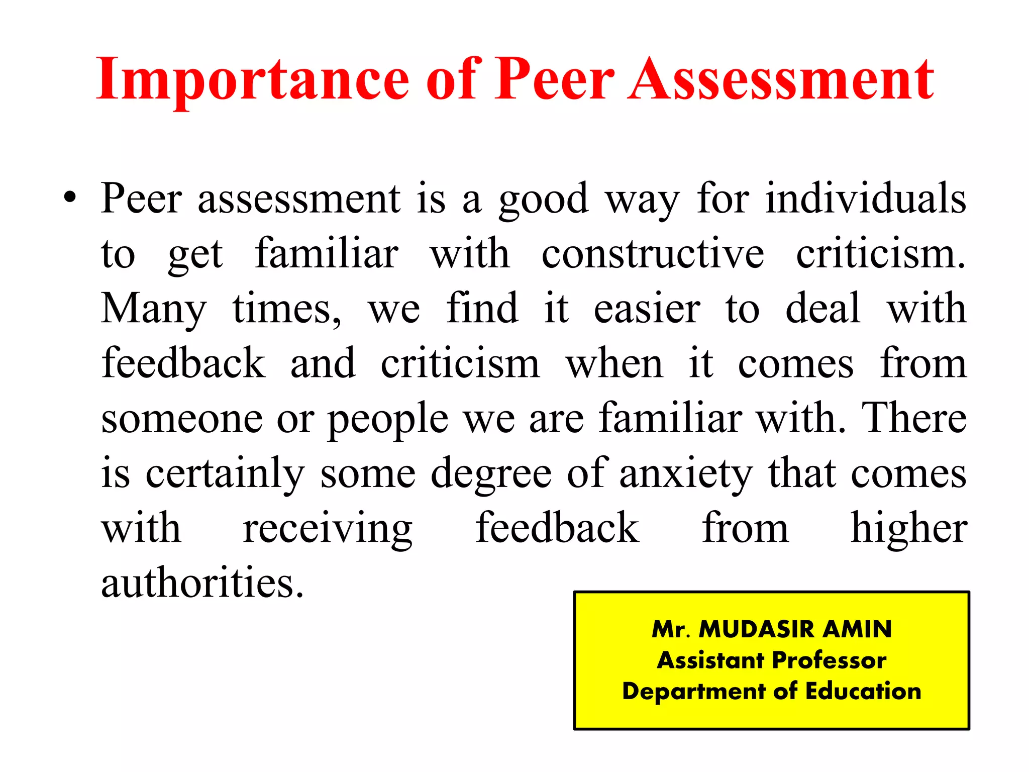 Self Assessment and Peer Assessment | PDF