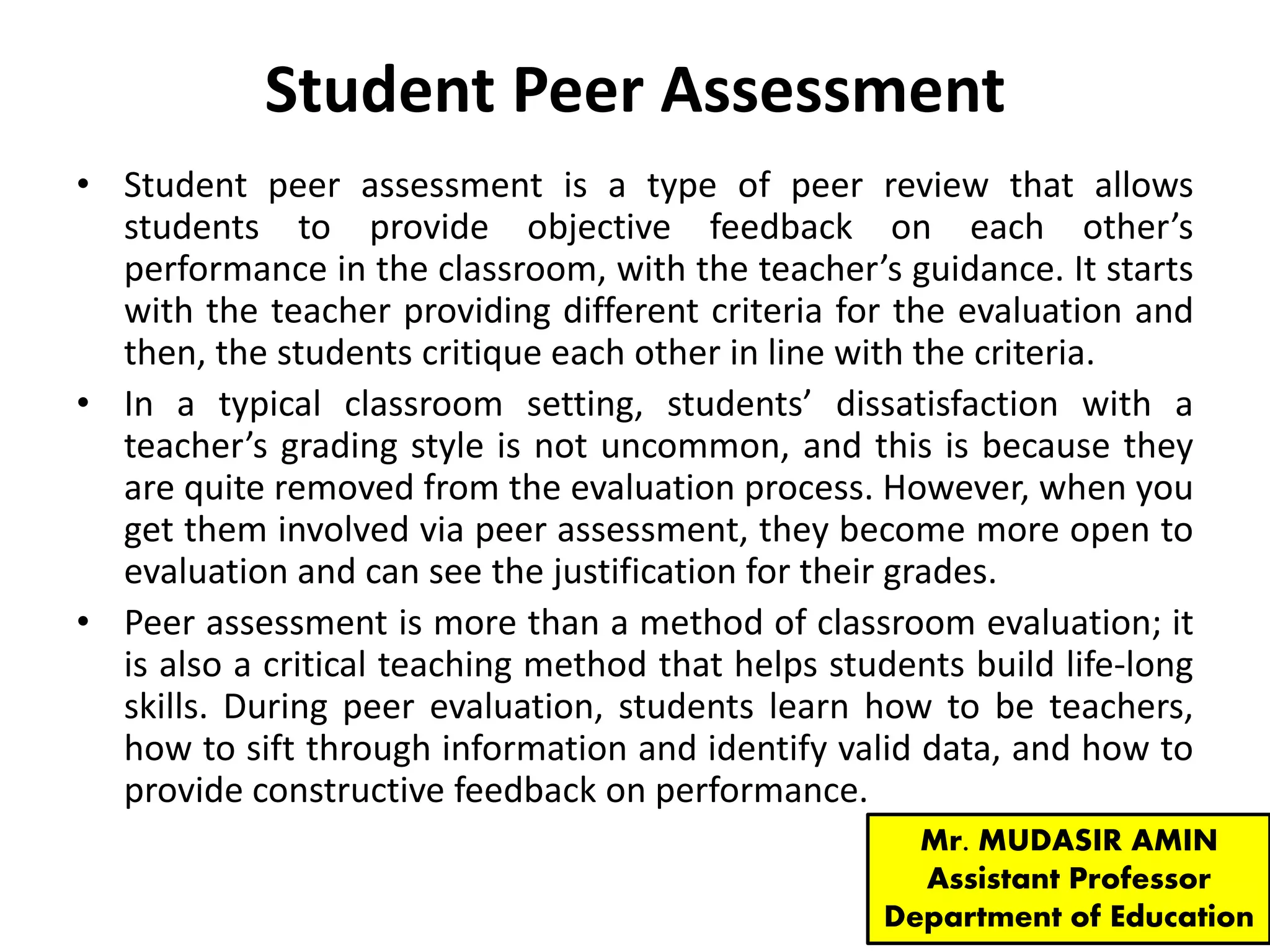 Self Assessment and Peer Assessment | PDF