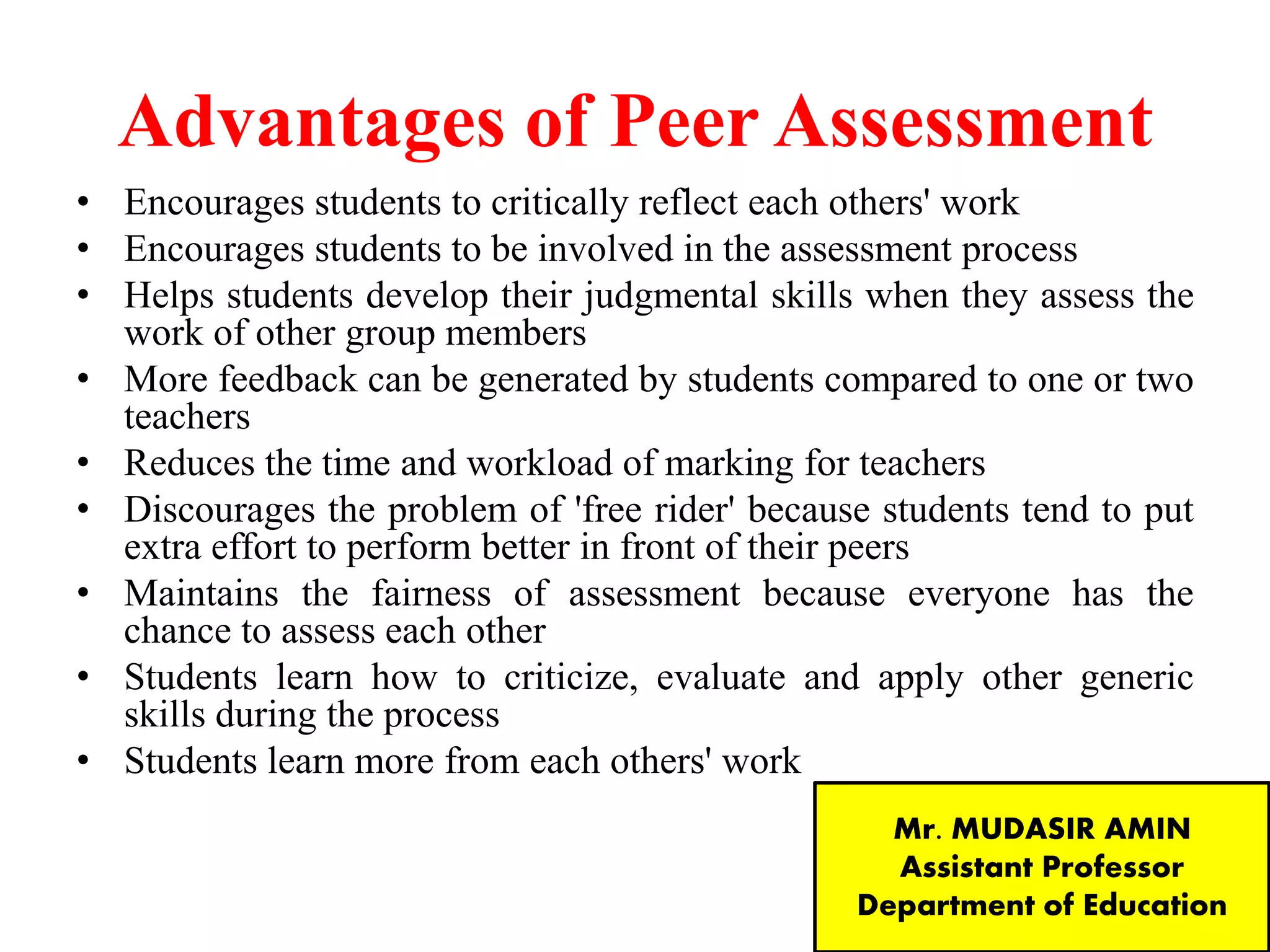 Self Assessment and Peer Assessment | PDF