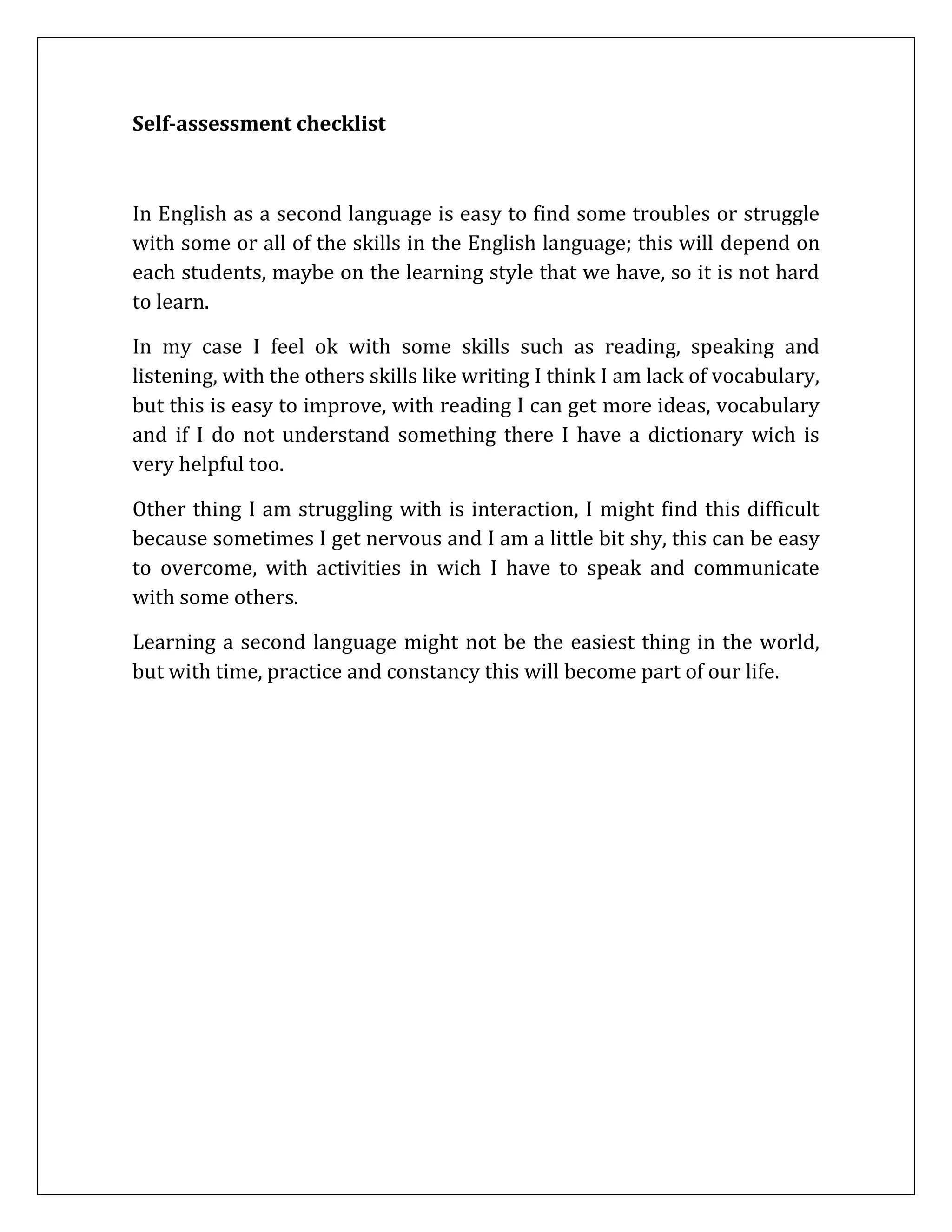 Self assessment checklist | DOCX