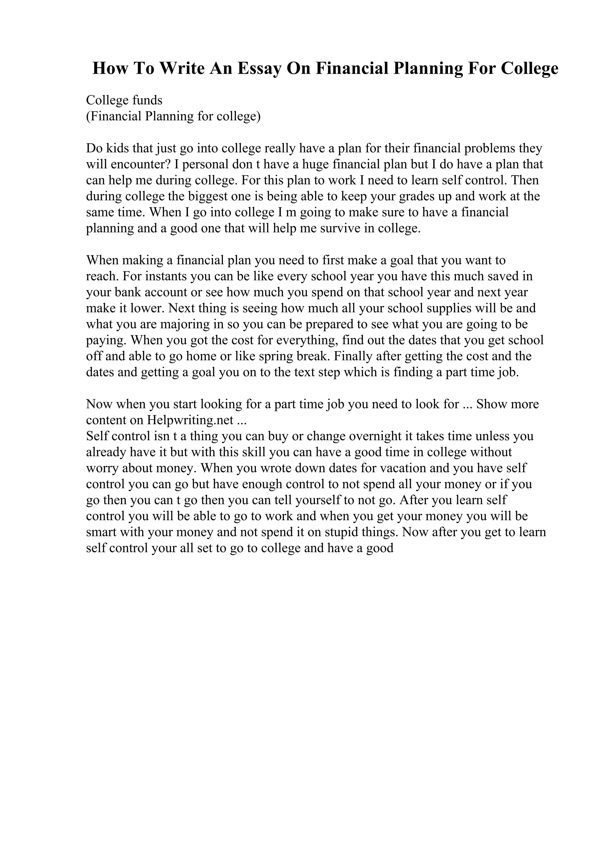 Self Assessment Essay Examples | PDF