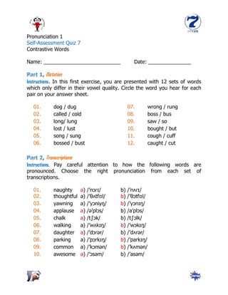 Self Assessment Quiz 7 (Pronunciation 1) | PDF