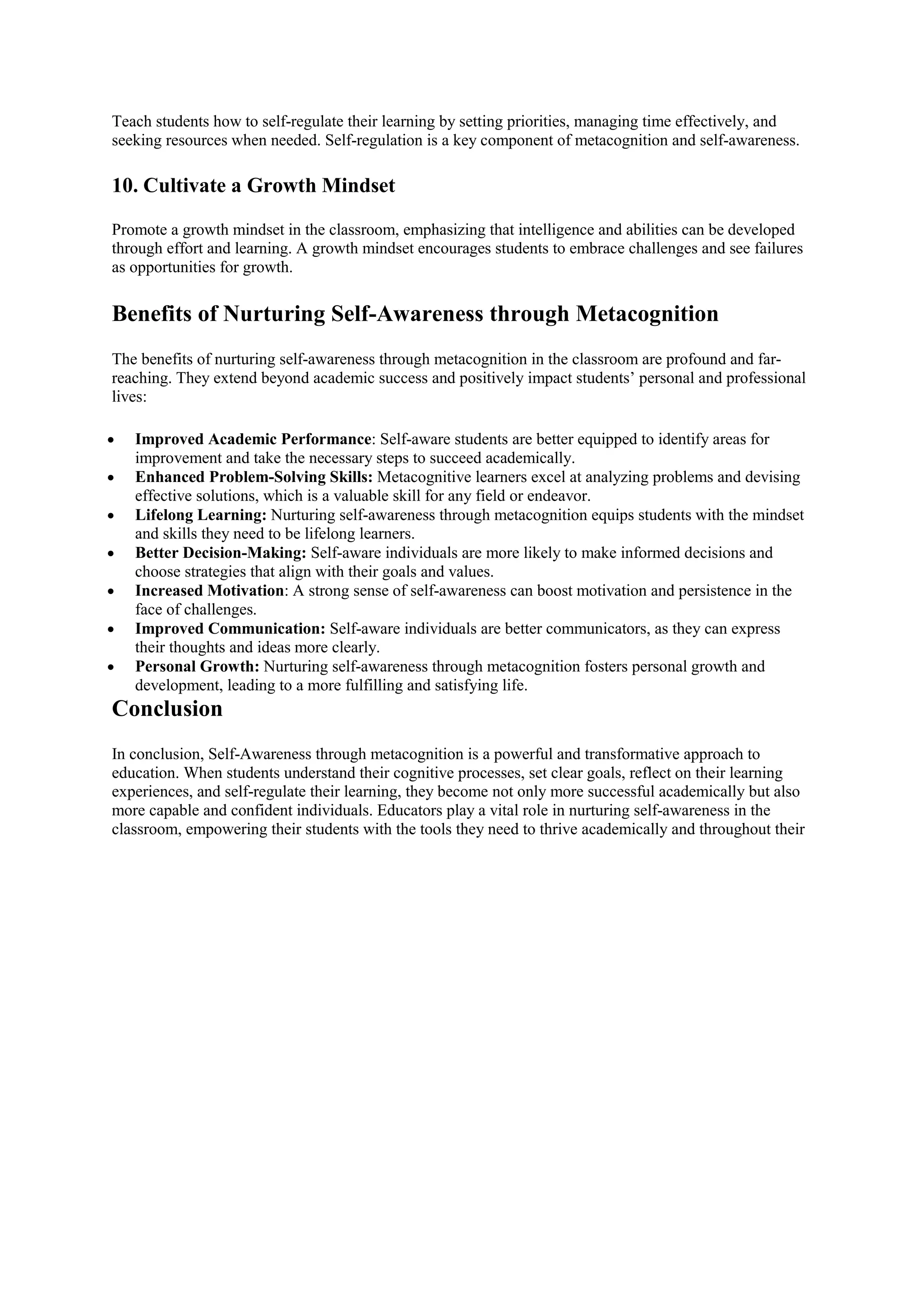 Metacognition In Education: Significance In Nurturing Self-awareness In The Classroom | Future ...