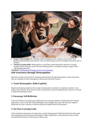 Metacognition In Education: Significance In Nurturing Self-awareness In ...
