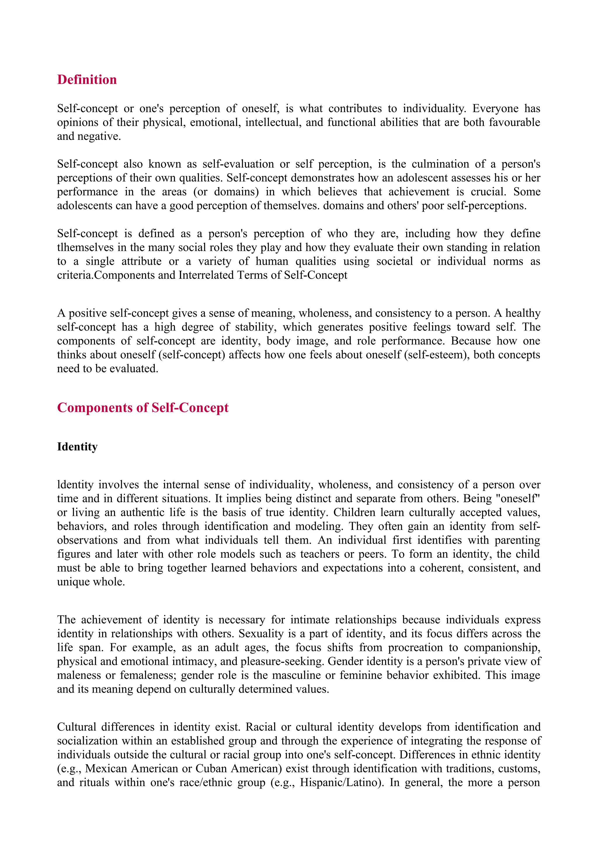 self concept ,nursing foundation 'semester 2, bsc nursing | PDF