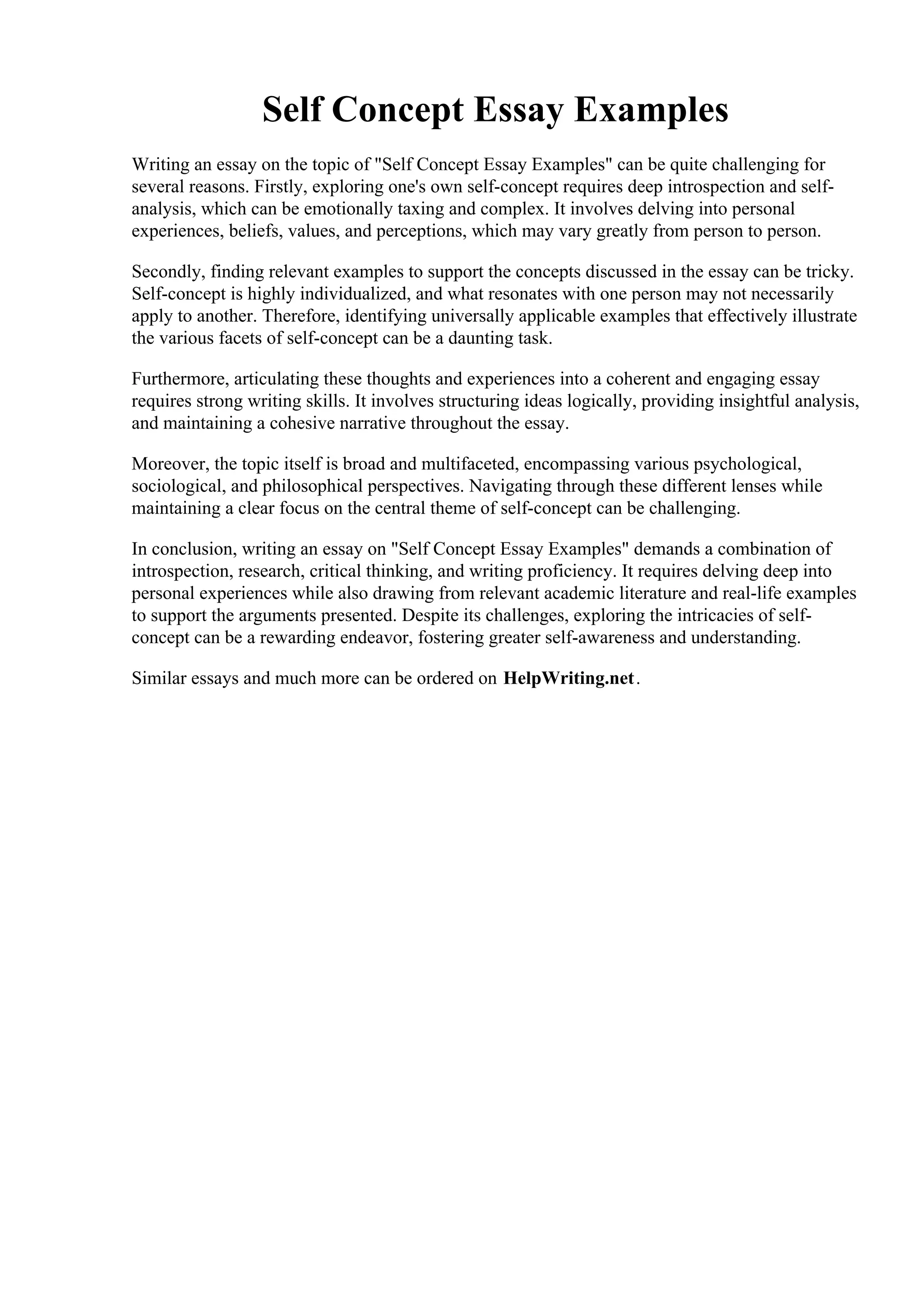 Self Concept Essay Examples | PDF