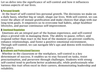 SELF CONTROL CLASS 9 SLIDE SHOW COMPUTERW | PPT