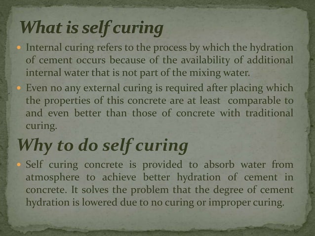 Self curing concrete using peg | PPTX | Chemistry | Science