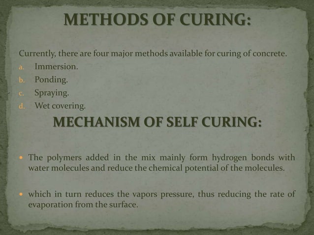 Self curing concrete using peg | PPTX | Chemistry | Science