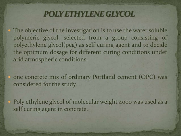 Self curing concrete using peg | PPTX | Chemistry | Science