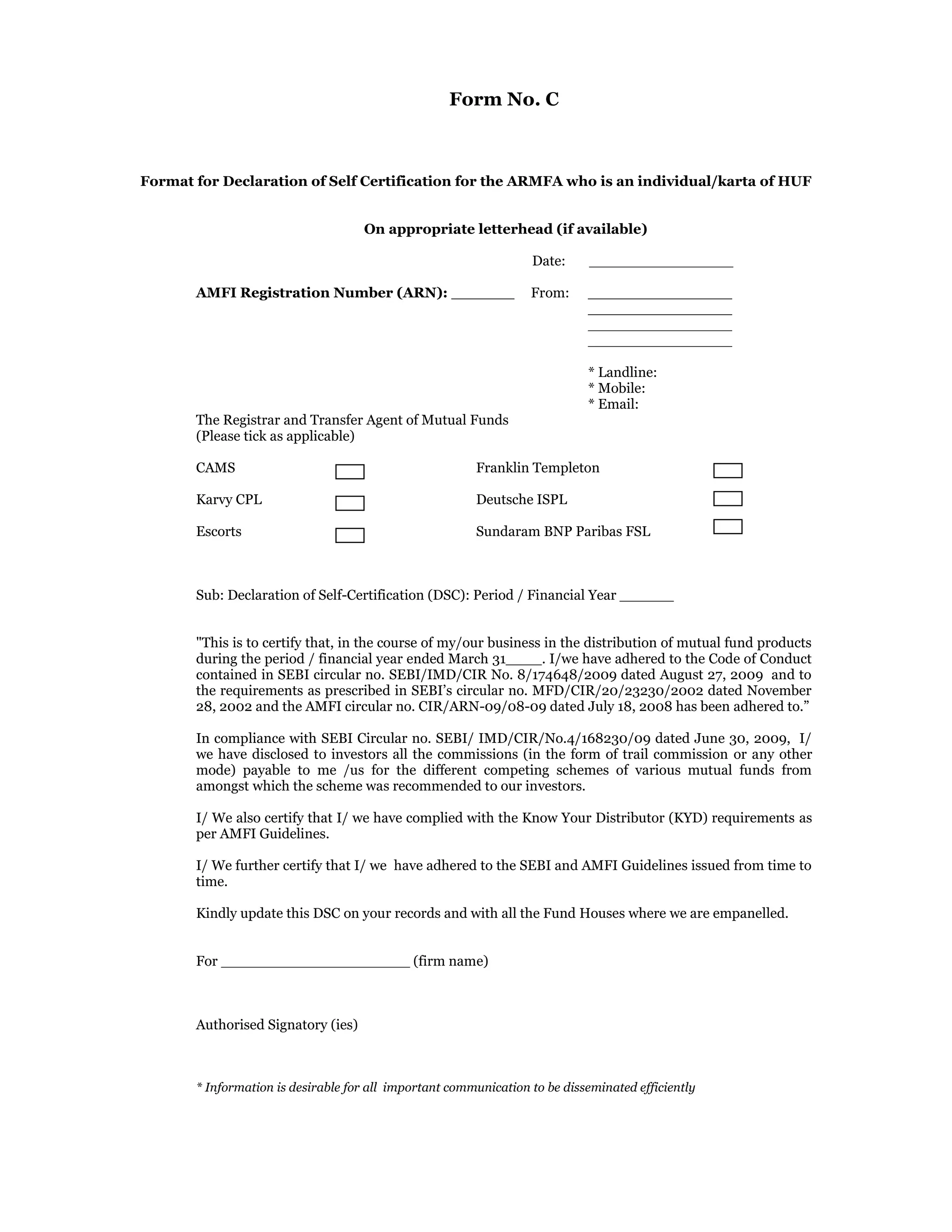 Self Declaration Form 2010 2011 Pdf