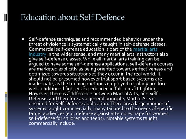 Self defence ppt | PPTX | Martial Arts | Sports