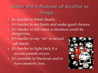 Self defense Lesson 9: alcohol and drug use | PPT
